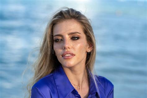 Close Up Face Of Pretty Girl Beautiful Girl Enjoying Sunbath At Beach