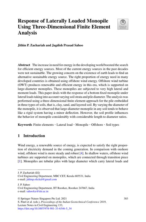 Pdf Response Of Laterally Loaded Monopile Using Three Dimensional