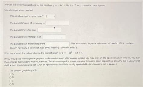 Answer The Following Questions For The Parabola