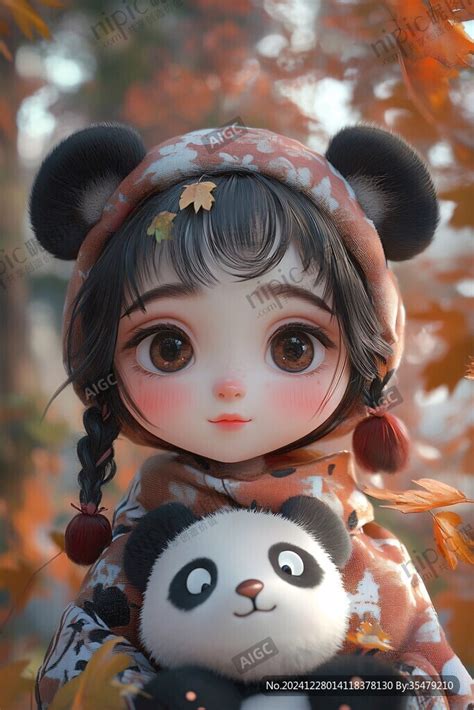 Ai创作图儿插少女 熊猫拟人 Q版熊猫 Q版娃娃萌娃 手绘熊猫美女 熊猫妹妹 拟人大熊猫 美女熊猫拟人 小女孩儿插 低多边大熊猫 原创卡通小