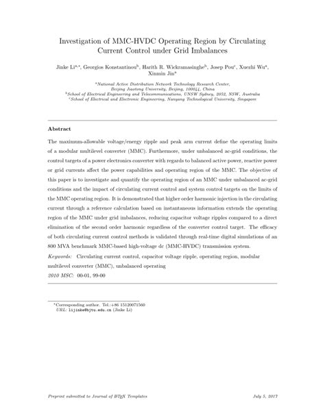 Pdf Investigation Of Mmc Hvdc Operating Region By Circulating Current Control Under Grid