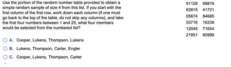 Solved Use The Portion Of The Random Number Table Provided