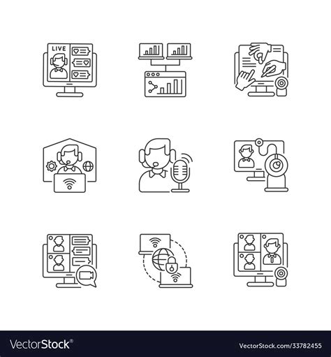 Virtual Communication Linear Icons Set Royalty Free Vector