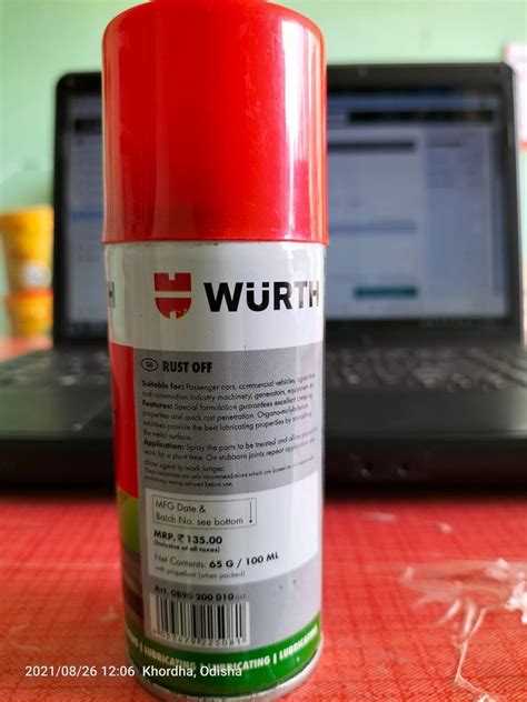 Wurth Rust Off Spray For Industrial Use Packaging Size 100 Ml At Rs 135 Piece In Bhubaneswar