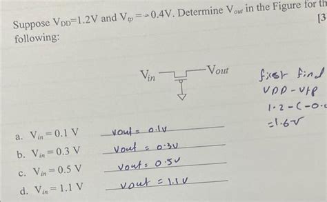 Suppose VDD V And Vtp V Determine Vout In Chegg
