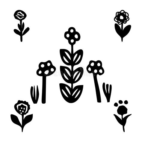 Vector Flower Doodle Vector Icon Collection Set Of Floral Motif In Scandi Style Stock Vector