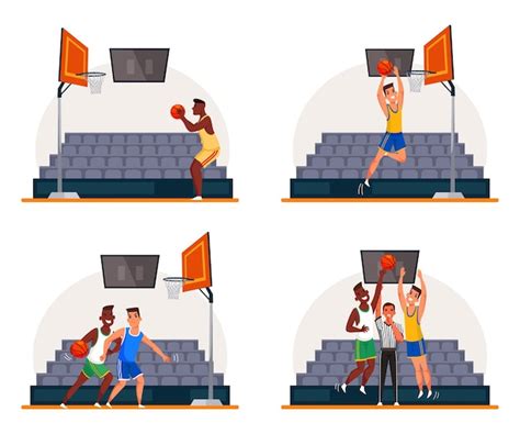 Basketbalspelers Die Trainen Op Stadionscène Stellen Afro Amerikaanse En Blanke Sporters Die De