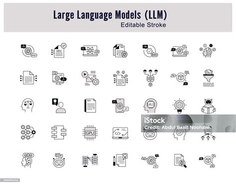 언어 모델 개념 라인 아이콘 세트 Ai Nlp 기계 학습 편집 가능한 획 아이콘 대규모 언어 모델에 대한 스톡 벡터 아트 및 기타 이미지 대규모 언어 모델 아이콘