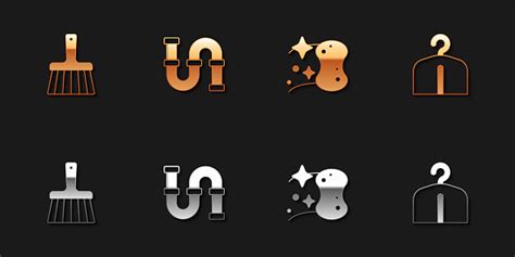 세트 핸들 빗자루 산업 금속 파이프 스폰지와 옷걸이 옷장 아이콘 벡터 가사 집안일에 대한 스톡 벡터 아트 및 기타 이미지 가사 집안일 가정 생활 걸이 장비 Istock