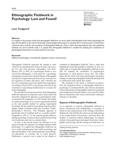 Ethnography In Psychology Pdf Ethnography Field Research