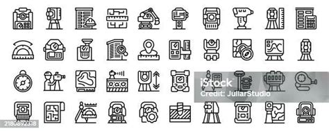 측지 장비 아이콘은 윤곽선 벡터를 설정합니다 측량사 장비 0명에 대한 스톡 벡터 아트 및 기타 이미지 0명 각도기 검은색 Istock