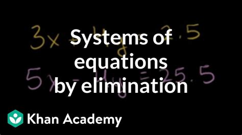 Solving Systems Of Equations By Elimination Algebra Basics Khan Academy Youtube