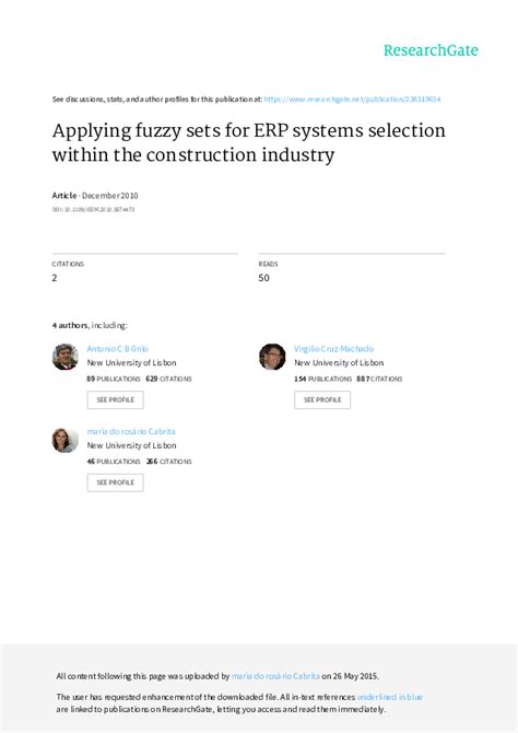 pdf applying fuzzy sets for erp systems selection within the