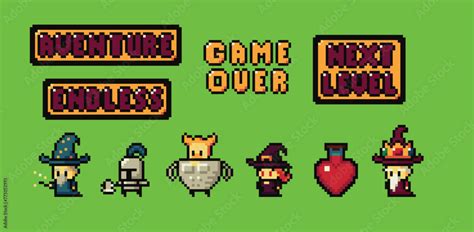 Set Of Minimalistic Pixel Art Vector Objects Isolated Pixel Game Buttons Video Nostalgic Game