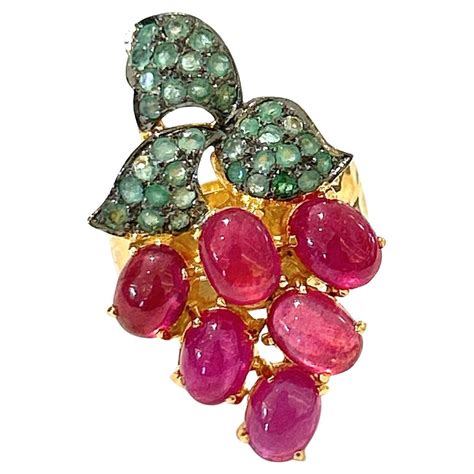 Bochic Orient” Ruby Emerald And Sapphire Vintage 3 Gem Ring Set 18k