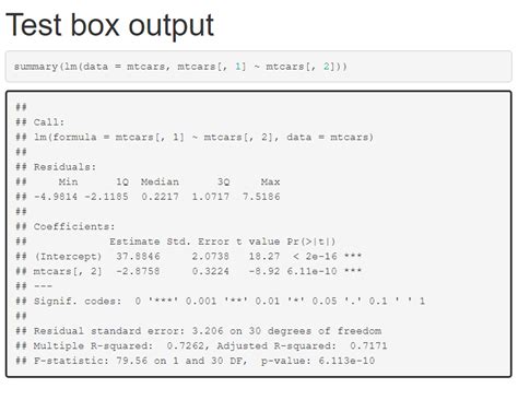 how to box the output of summary in rmarkdown publishing your