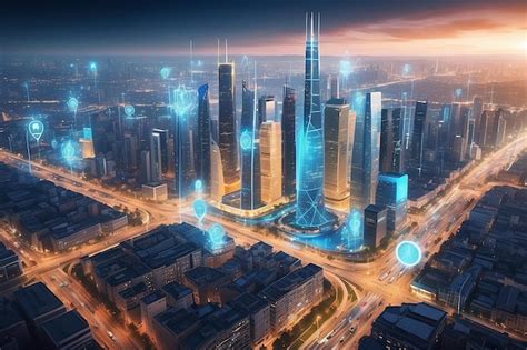 Big Data Connection Technology Cityscape Telecommunication And Communication Network Concept