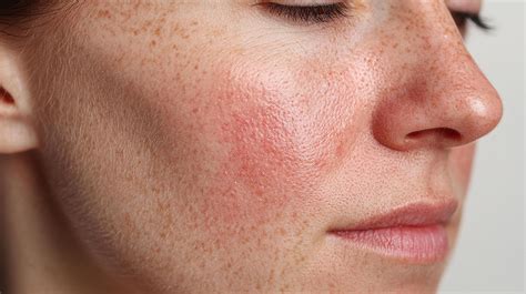 Close Up Of A Womans Face Showing Rosacea A Common Skin Condition