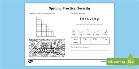 Severity Spelling Practice Worksheet Teacher Made Twinkl Severity Spelling Practice Worksheet Teacher Made Twinkl