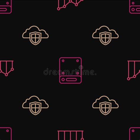 Set Line Pie Chart Infographic Cloud And Shield And Server On Seamless Pattern Vector Stock
