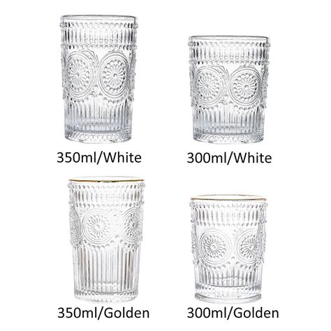 Vintage Relief Glass Drinking Glasses Drinkware Embossed Designs Kitchen Supplies Fruugo Uk