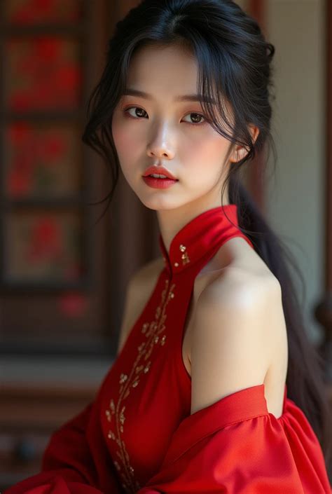 Beautiful Chinese Girl With Sexy Red Dress Seaart Ai