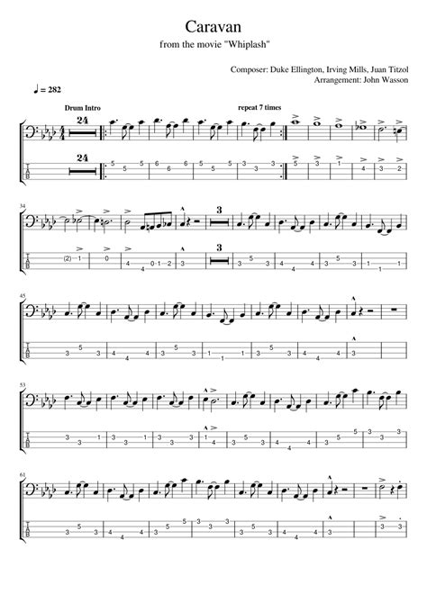 Caravan From Whiplash Bass Sheet Music And Tab For Bass Guitar Solo