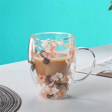 Двустенна чаша вътрешни сухи цветя 250мл Emag Bg