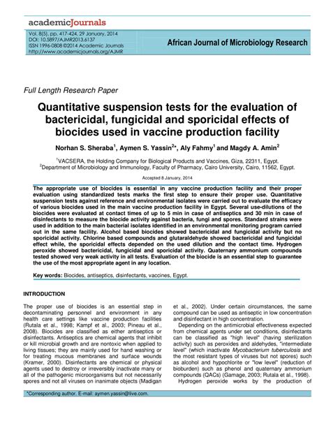 Pdf Quantitative Suspension Tests For The Evaluation Of Bactericidal