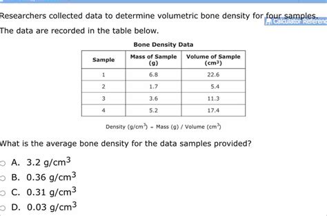 Solved Researchers Collected Data To Determine Volumetric Bone Density For Four Samples En The