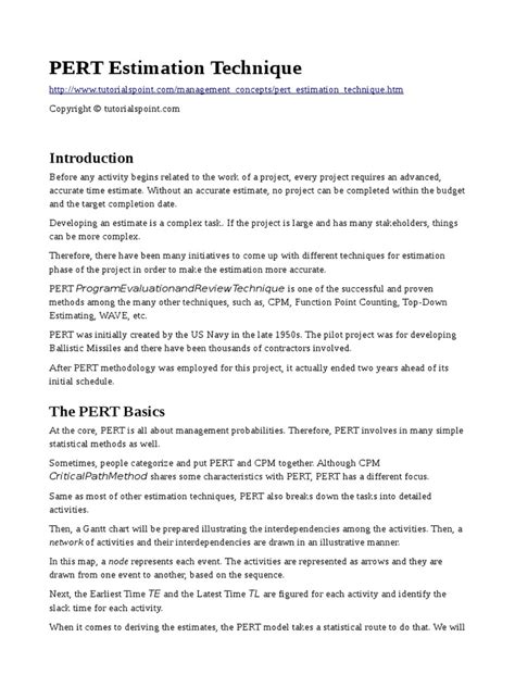 Pert Estimation Technique Pdf Areas Of Computer Science Analysis