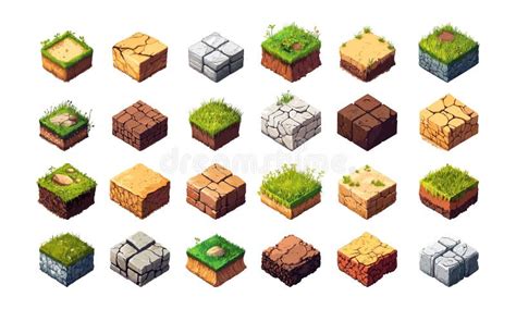 Soil Grounds Samples Isometric Vector Set Earth Cubes Lawn Arid Sand