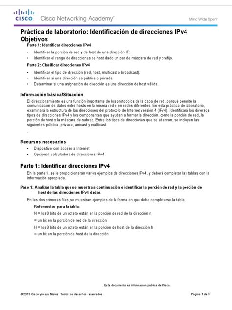 Pt 3 Lab Identifying Ipv4 Addresses Pdf Dirección Ip Red De Computadoras
