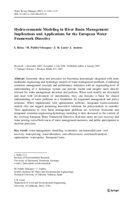 Pdf Hydro Economic Modeling In River Basin Management Implications And Applications For The
