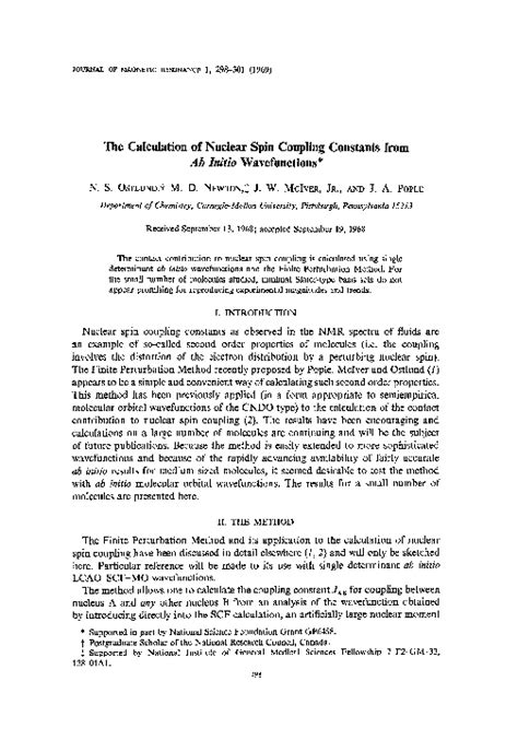 Pdf The Calculation Of Nuclear Spin Coupling Constants From Ab Initio