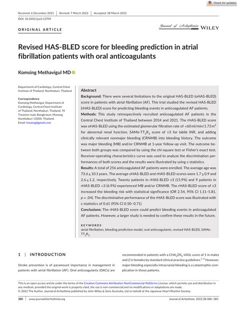 Pdf Revised Has‐bled Score For Bleeding Prediction In Atrial Fibrillation Patients With Oral