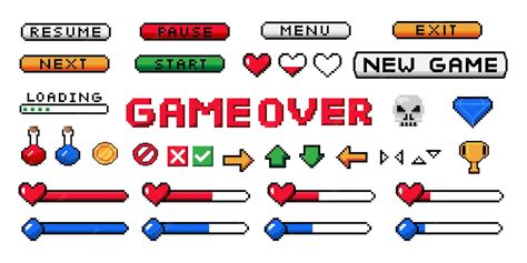 Premium Vector Pixel Game Ui 8bit Interface Buttons And Arrows Health