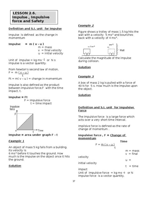 Lesson 26 Impulse Impulsive Force And Safety Pdf Momentum Force
