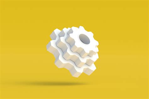 노란색 배경에 비행 기어 공학 기술 메커니즘 개발 산업 발전 아이디어 개념 사업 협력 팀워크와 의사 소통 3d 렌더링 3차원 형태에 대한 스톡 사진 및 기타 이미지 Istock