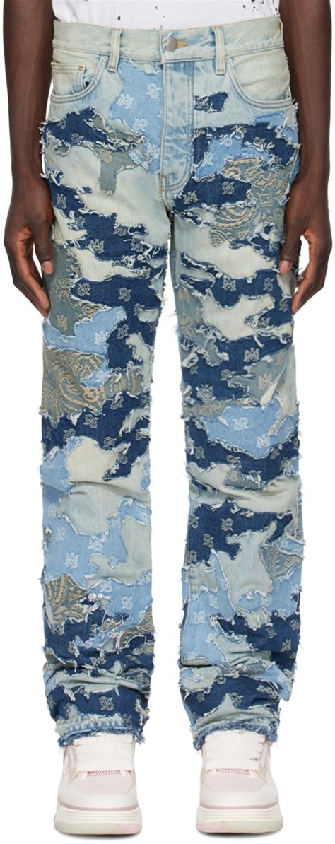 Amiri Indigo Patchwork Camo Jeans Amiri