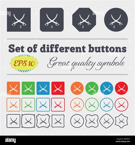 Crossed Saber Icon Sign Big Set Of Colorful Diverse High Quality Buttons Vector Illustration