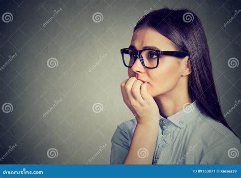 Hesitant Woman Biting Fingernails Craving For Something Or Anxious