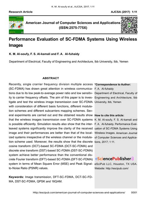 Pdf Performance Evaluation Of Sc Fdma Systems Using Wireless Images