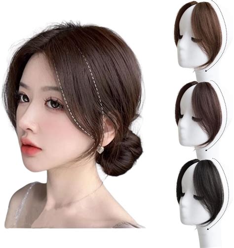 Amazon [ukppg] 前髪ウィッグ ヘアピース 人毛 総手植え フレンチスタイル前髪ウィッグ レディース 2ピース もみあげ付き