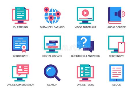 E Learning Concept Of Web Icons Set In Simple Flat Design Stock Vector Illustration Of Answer