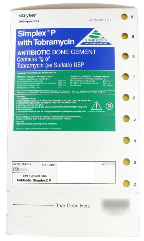 6197 9 010 Stryker Simplex P W Tobramycin Antibiotic Bone Cement