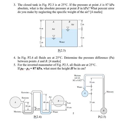 Solved The Closed Tank In Fig P Is At C If The Chegg