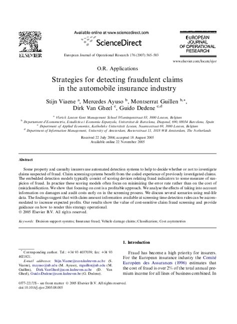 Pdf Strategies For Detecting Fraudulent Claims In The Automobile Insurance Industry