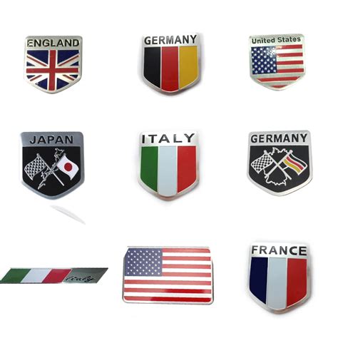 1pcs 미국 미국 영국 이탈리아 프랑스 독일 깃발 스티커 자동차 문펜더뒷문 금속 방패 미국 로고 데칼 방수차량용 스티커