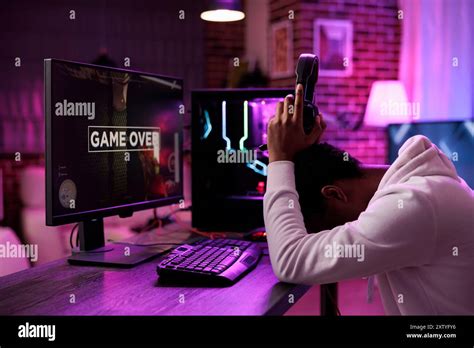 Sad Gamer Upset After Losing Online Multiplayer Action Videogame